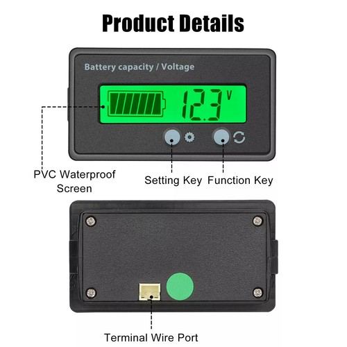 Battery Status Charge LCD Digital Indicator Monitor Meter Gauge 12V/24V ...
