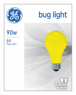 GE; 90A/Y; 2 Pack; 90 watts; yellow bug light bulb; A19 shape with a ...