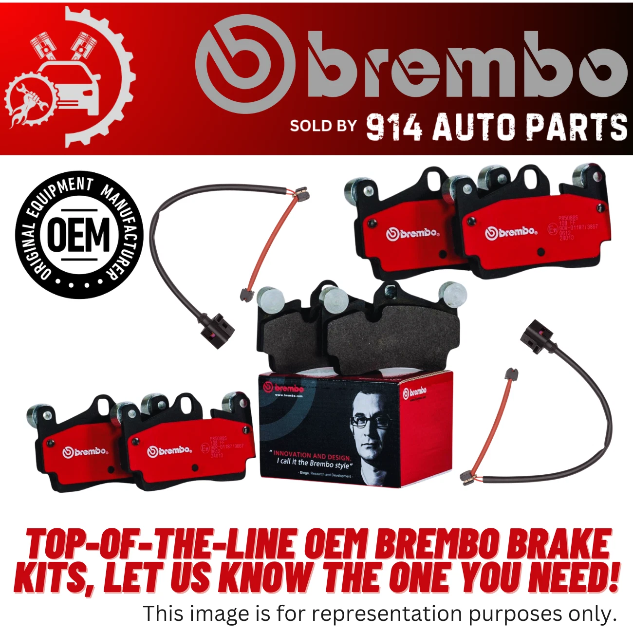 Front Brake Pad & Rear Brake Pad Set Ceramic OEM Brembo + Sensor for ...