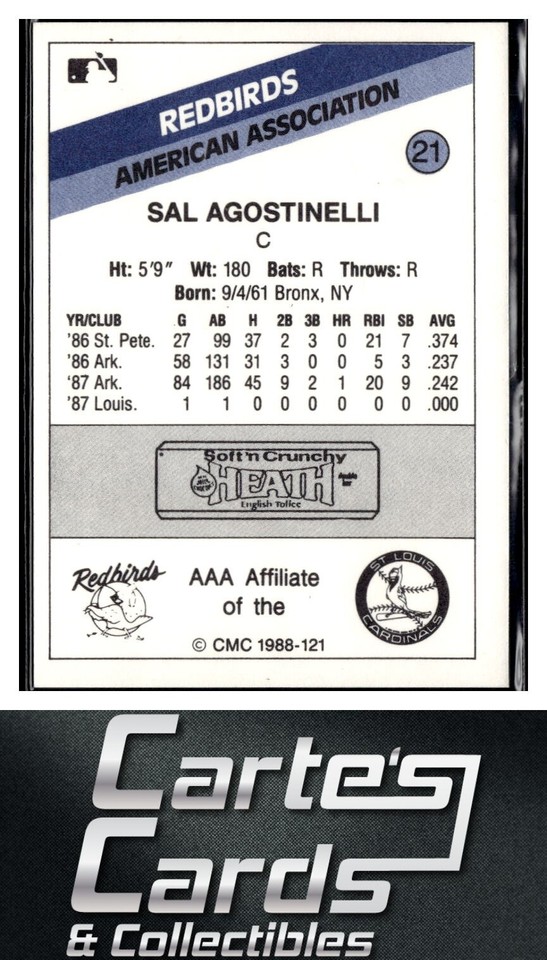 Sal Agostinelli 1988 CMC Louisville Red Birds #21 St. Louis Cardinals ...