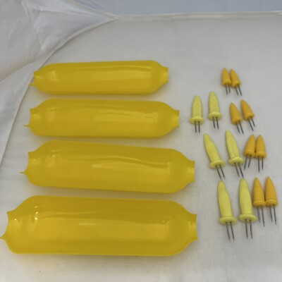 4 Vintage Vintage Yellow Plastic Corn On The Cobb Holder And 14 Pick ...