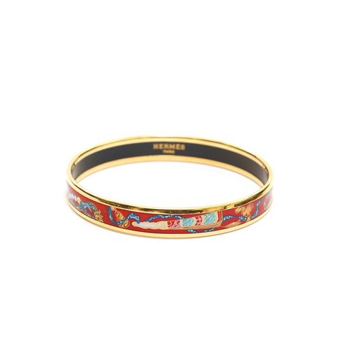 Authentic Hermes Paris bracelet bangle enamel gold red color ength 8 ...