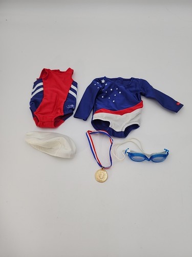 American Girl Doll -Star & Stripes Olympic Swim set-2 suits, goggles ...