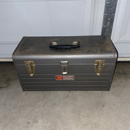 Vintage Sears Craftsman 18” Gray Metal Tool Box w/ Gray Tray Mechanics ...