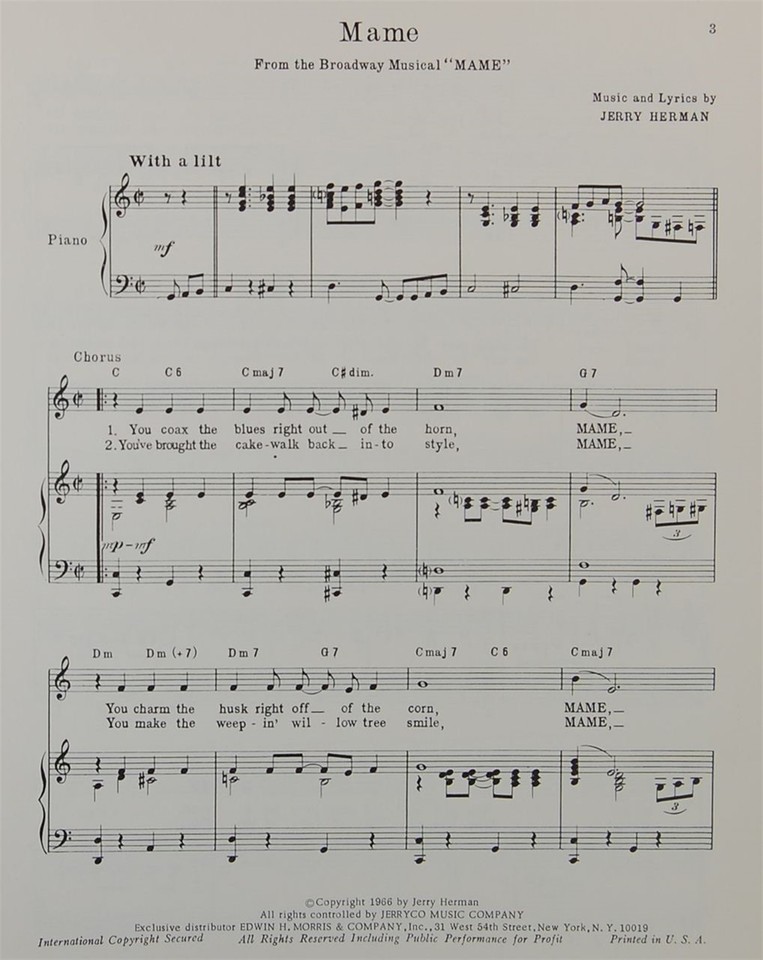 1966 MAME Sheet Music JERRY HERMAN Angela Lansbury Broadway Theatre ...