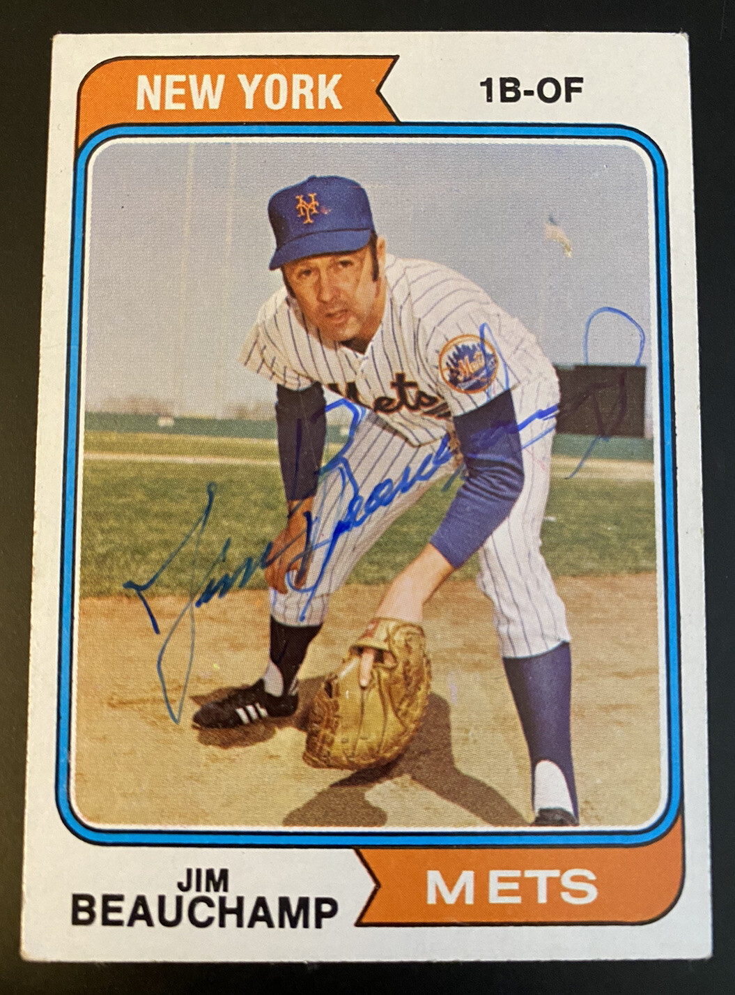 JIM BEAUCHAMP 1974 TOPPS #424 AUTOGRAPHED SIGNED AUTO CARD NEW YORK ...