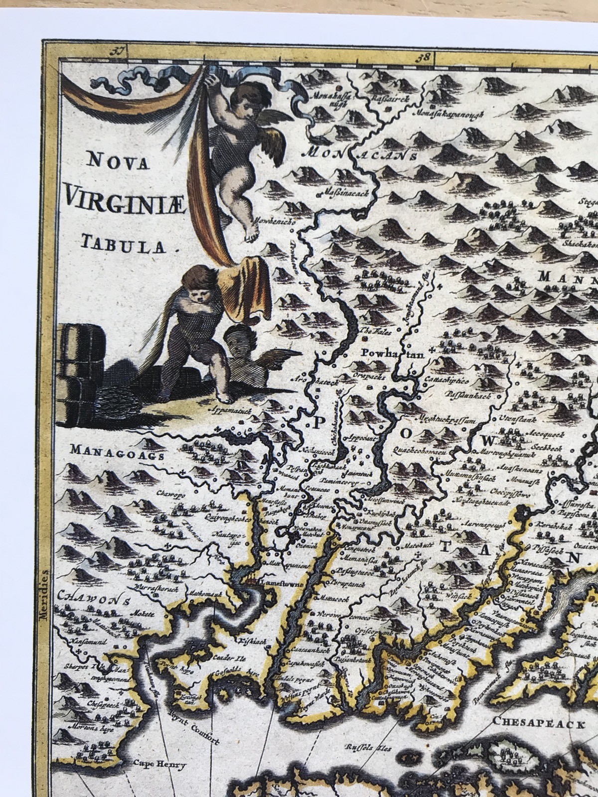 Antique Old Colour Vintage MAP 1600s: Virginia Chesapeake America: 1671 ...