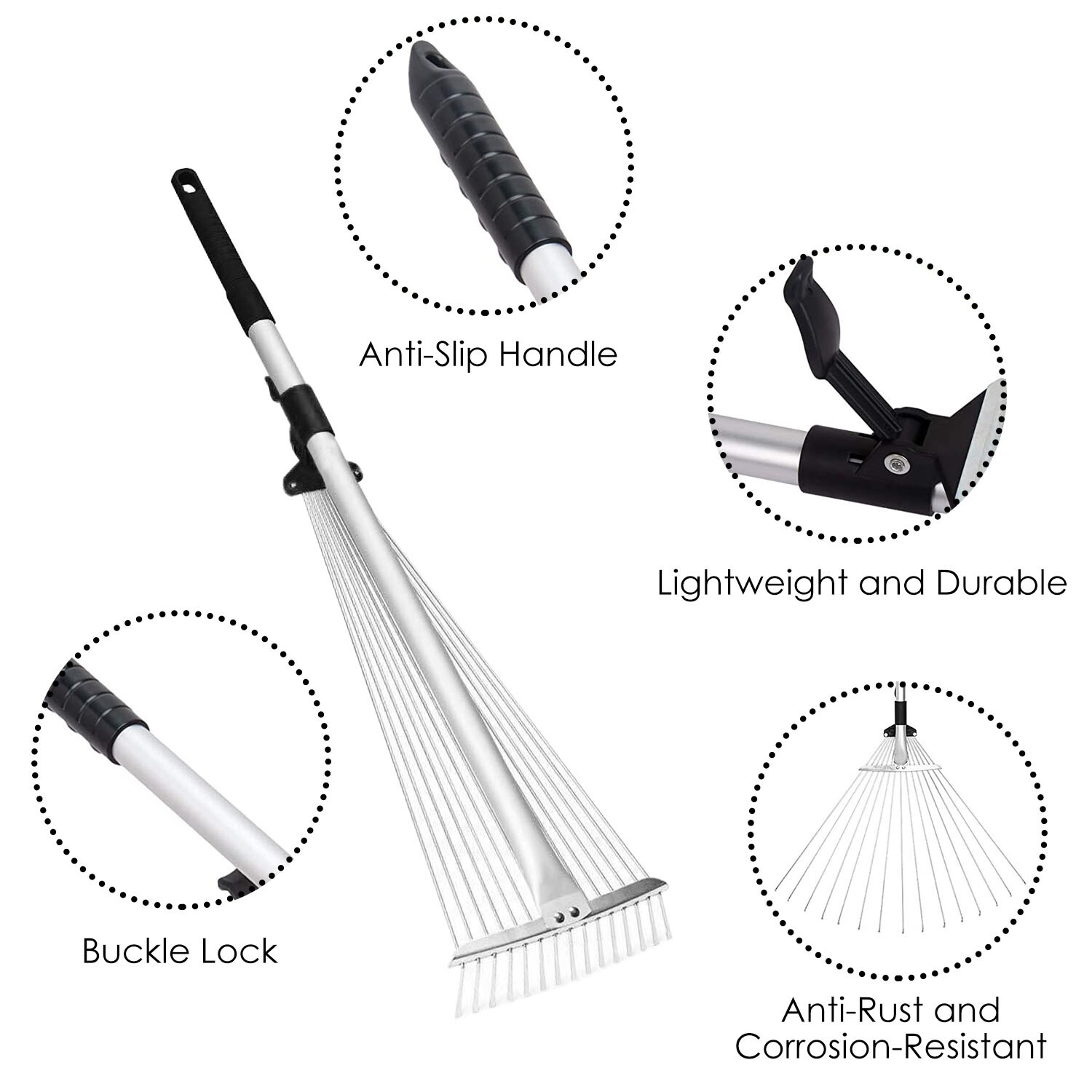 63in Adjustable Garden Leaf Rake Telescopic Metal Rake Expandable from ...