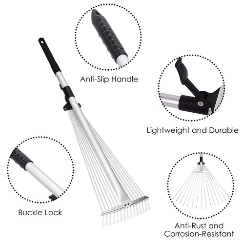 63in Adjustable Garden Leaf Rake Telescopic Metal Rake Expandable from ...