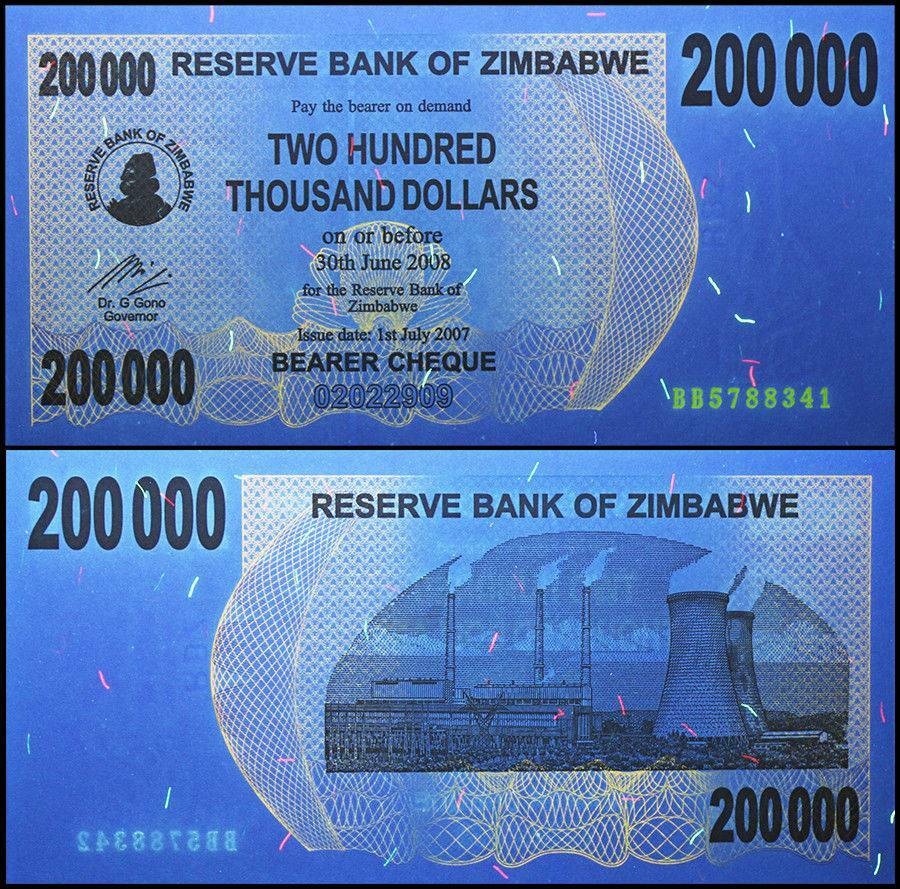 Zimbabwe 200000 Dollars Bearer Cheque, 2007, P-49, Used | eBay