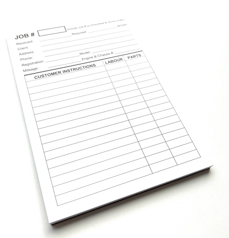 Garage Workshop Repair Job Card Works Cards Job Sheet Pad MOT 50 Cards ...