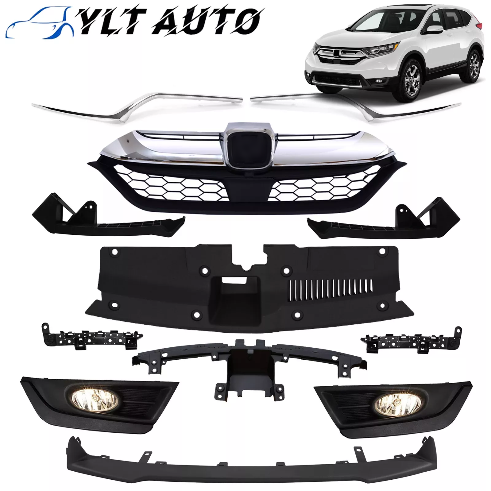 For 2017-2019 Honda CR-V CRV Front Grille +Bracket + Trim+ Fog Light ...