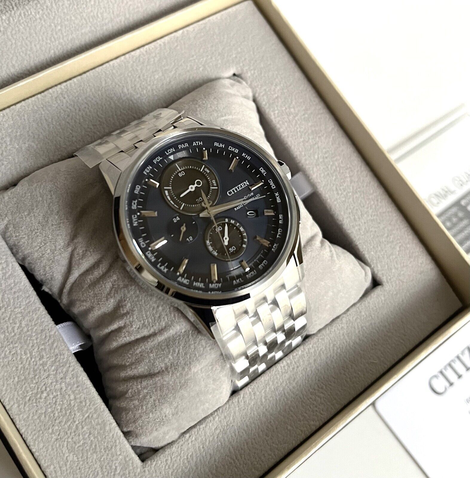 New! Citizen Watch Eco Drive AT8110-61L Radio Controlled Chrono Silver ...