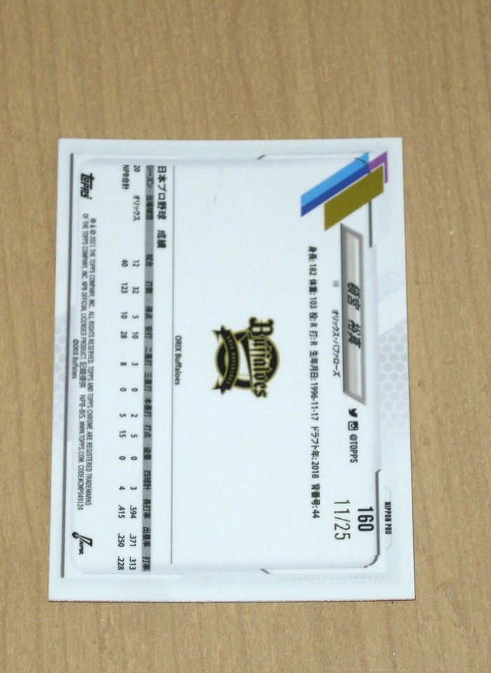 2021 Topps Chrome NPB prospects ORANGE Refractor Yuma Tongu #160 11/25 ...