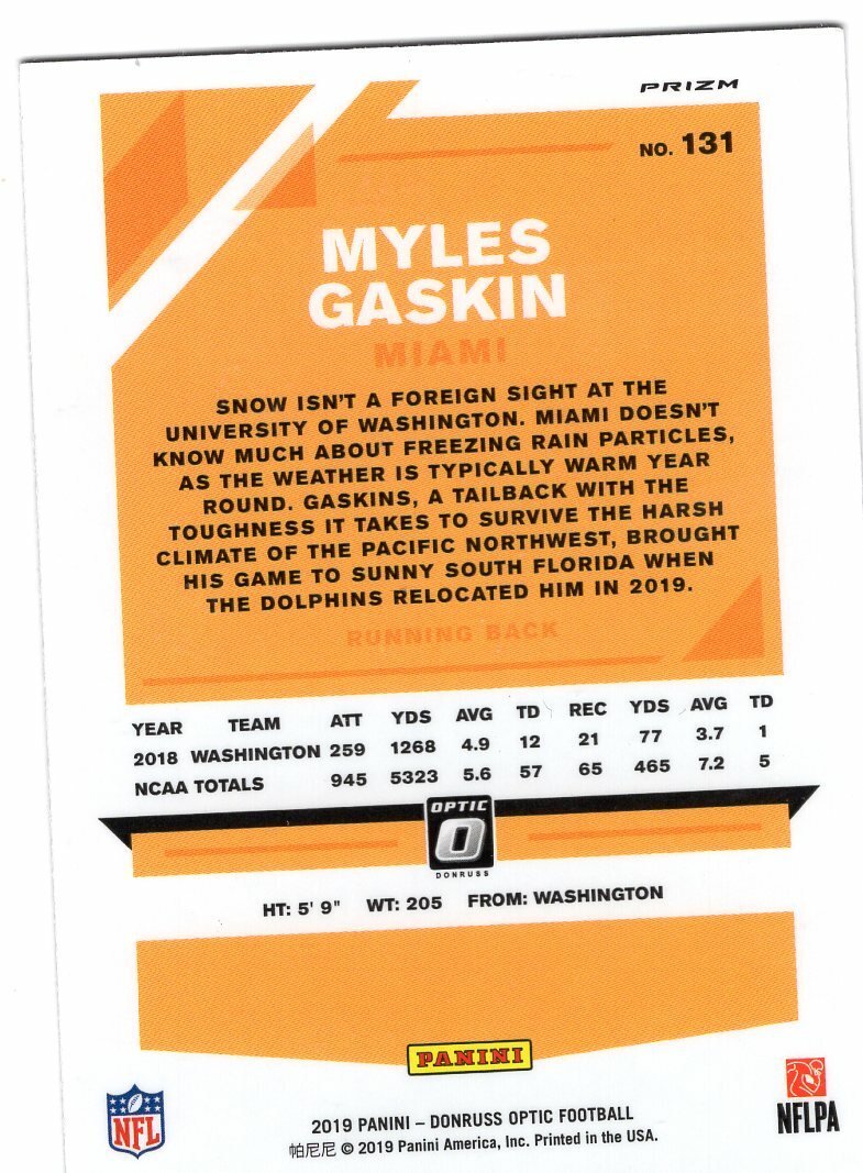 2019 Panini Donruss Optic Myles Gaskin Rookie Card #131 | eBay