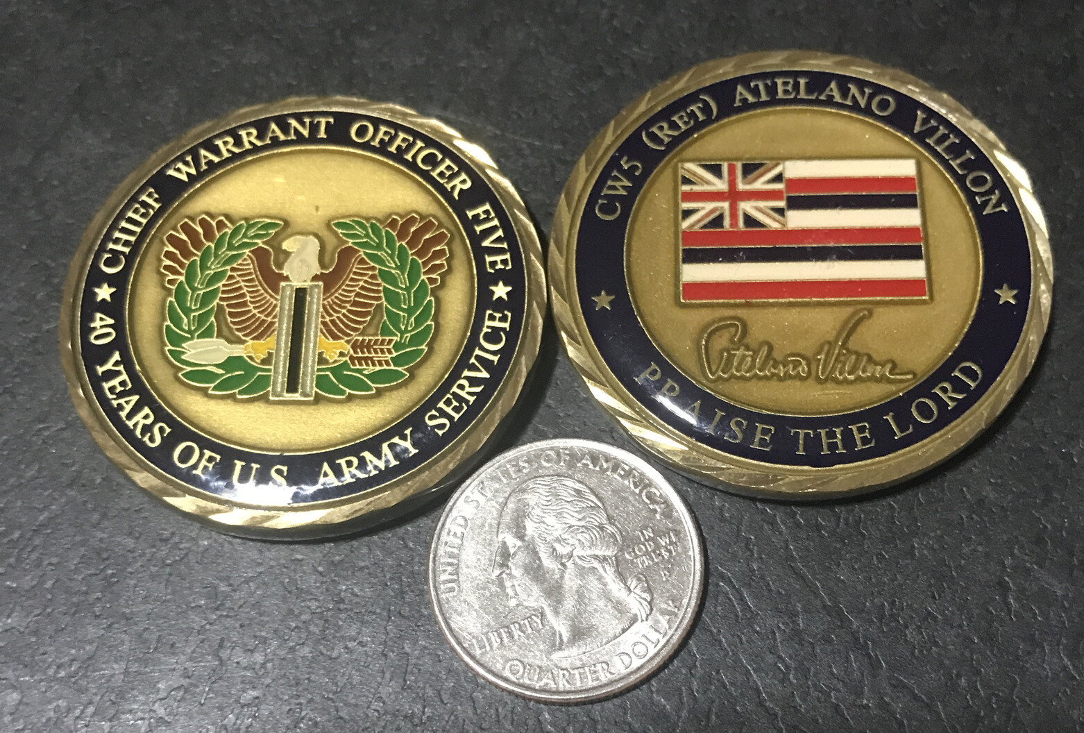 US ARMY WARRANT OFFICER CW5 (40 YRS OF US ARMY SERVICE) CHALLENGE COIN ...