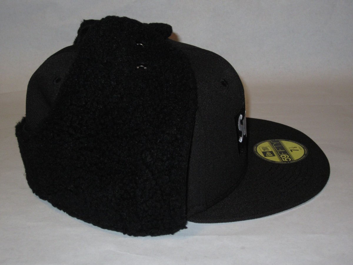 SUPREME x New Era Ear Flap Box Logo Fitted Hat Cap BLACK 7 1 SUPREME x New Era Ear Flap Box Logo Fitted Hat Cap BLACK 7 1
