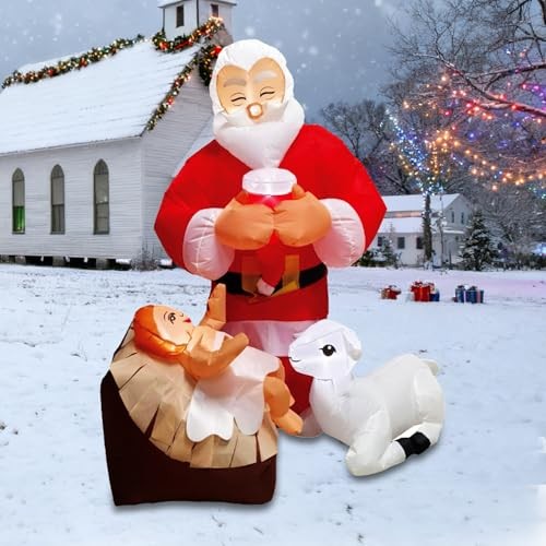5FT Christmas Inflatables Nativity Scene with Santa Sheep Outdoor ...