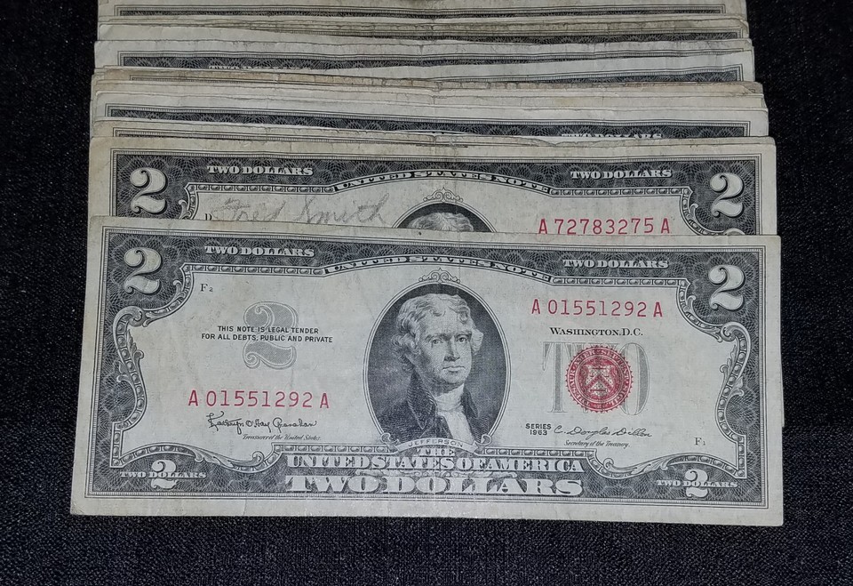 1953 1963 Two Dollar Bills | Circulated $2 Dollar | Red Seal Bank Note ...