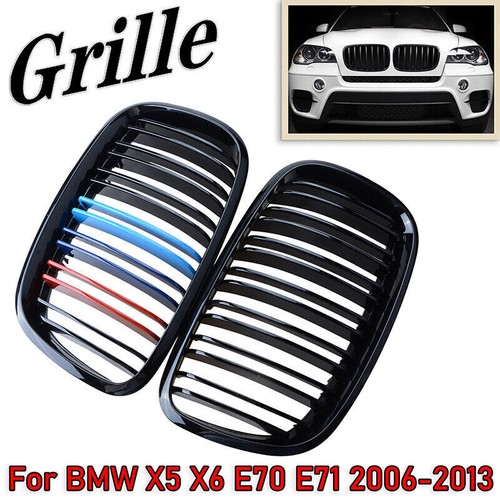 Gloss Black M Color Front Kidney Grill Double Slat For BMW X5 X6 E70 ...