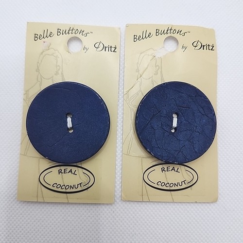 Lot Of 2 Belle Buttons By Dritz Real Coconut Large Blue Buttons 1 9/16 ...