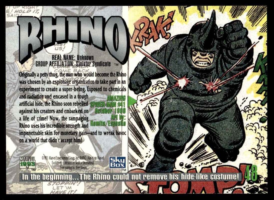 1993-94 Skybox Marvel Masterpieces Rhino #48 | eBay