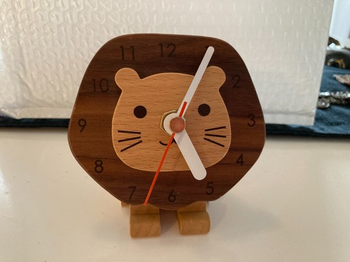 Cute Signed Carpenter Wood Lion Desk Clock New Battery No Reserve | eBay