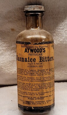 JANNAICE ATWOODS BITTERS EMBOSSED BOTTLE W ORIGINAL LID & LABEL | eBay