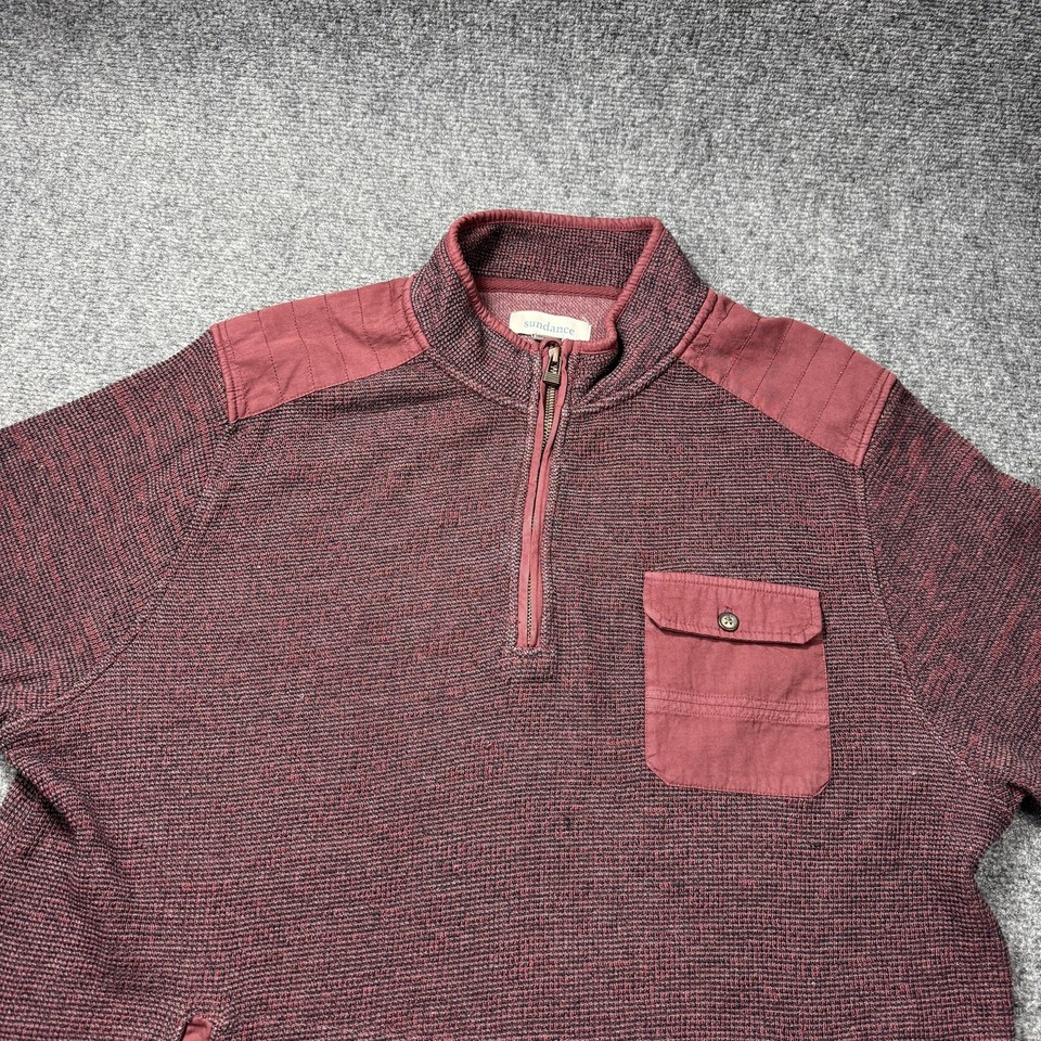 Sundance Sweater Mens XL Red Maroon Quarter Zip Pullover Waffle Knit ...