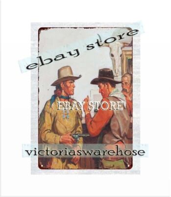 cowboy western Wild West Arthur Roy Mitchell (1889-1977) metal tin sign ...