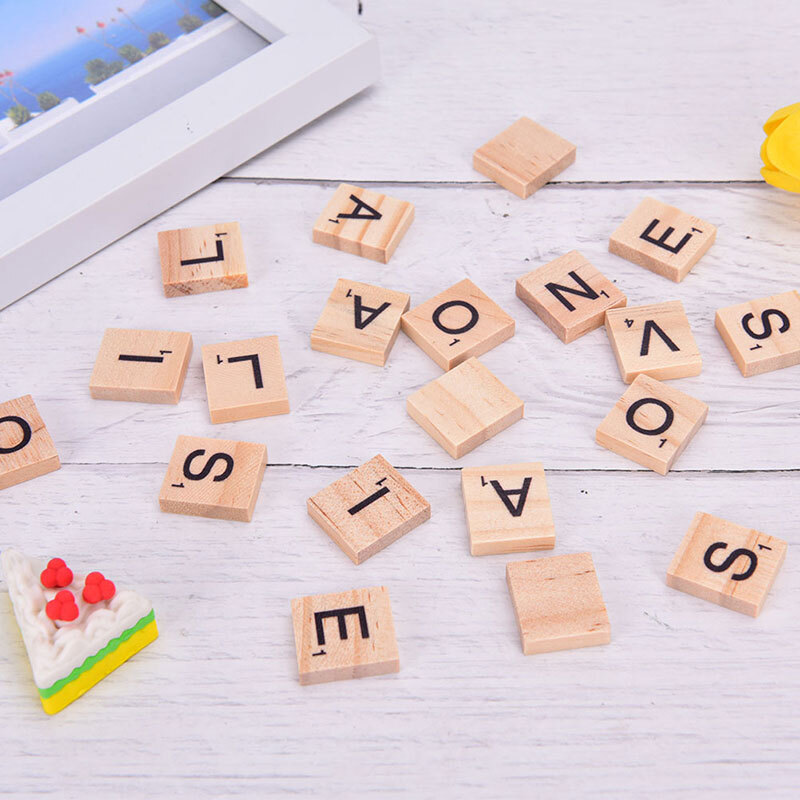 100x Wooden Alphabet Scrabble Tiles Black Letters & Numbers Digital ...