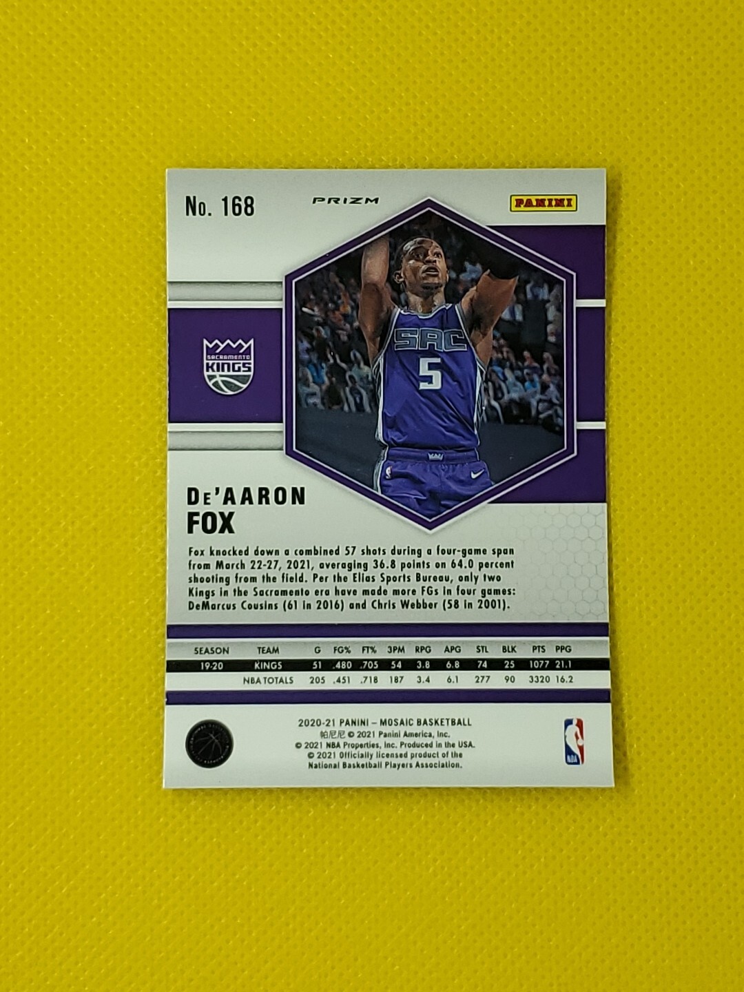 2020-21 Panini Mosaic - Reactive Blue Prizm #168 De'Aaron Fox for sale ...
