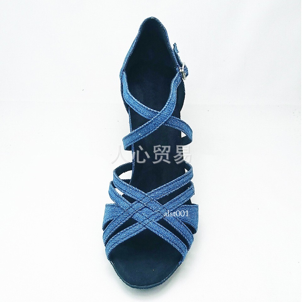 Women Latin Salsa Tango Denim Dance Shoes Ballroom Profession Shoes ...