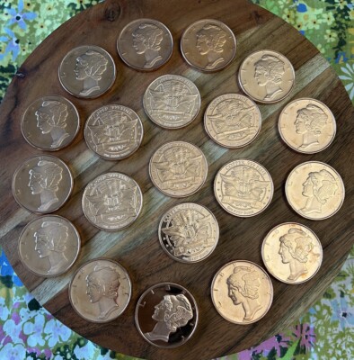 LOT OF (20) Mercury Dime 1 AVDP OZ .999 COPPER ROUNDS BULLION | eBay