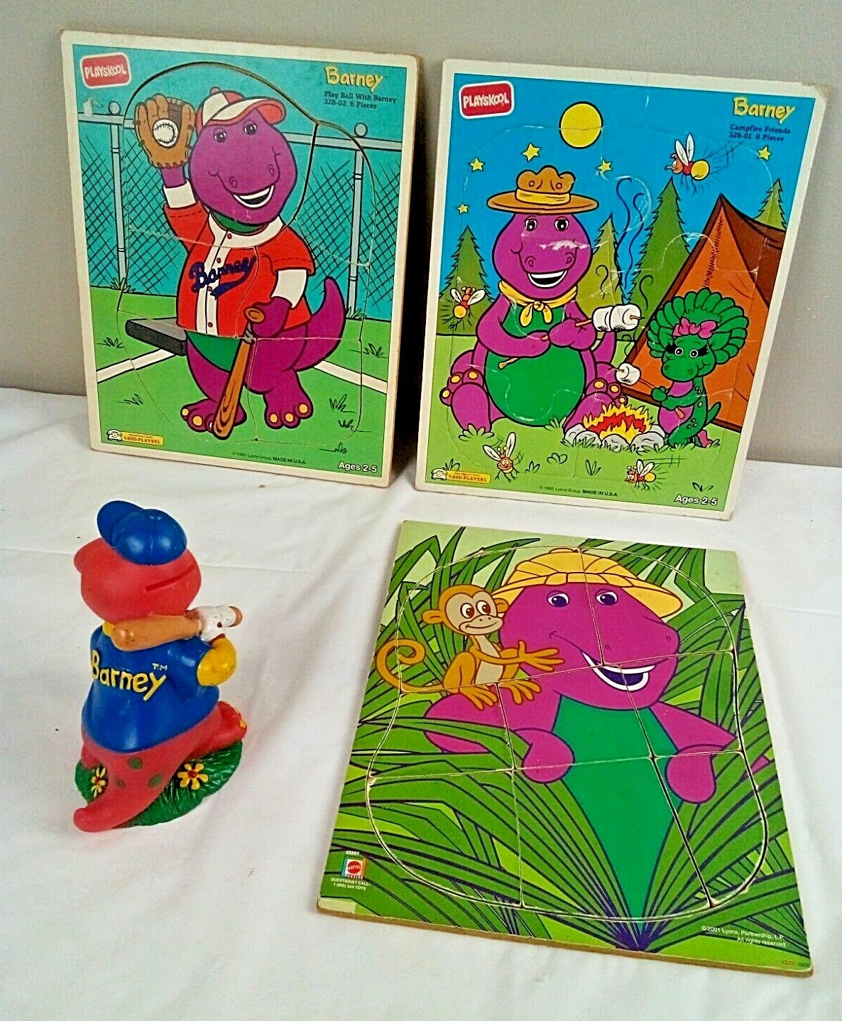 1982 Barney Baseball Coin Bank and Wood Tray Puzzles,Camping,Jungle | eBay