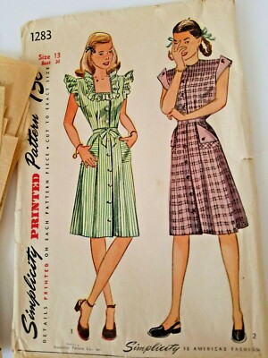 Vintage Simplicity 1283 Dress 1940s WWII Era Two Styles Sz 13 | eBay