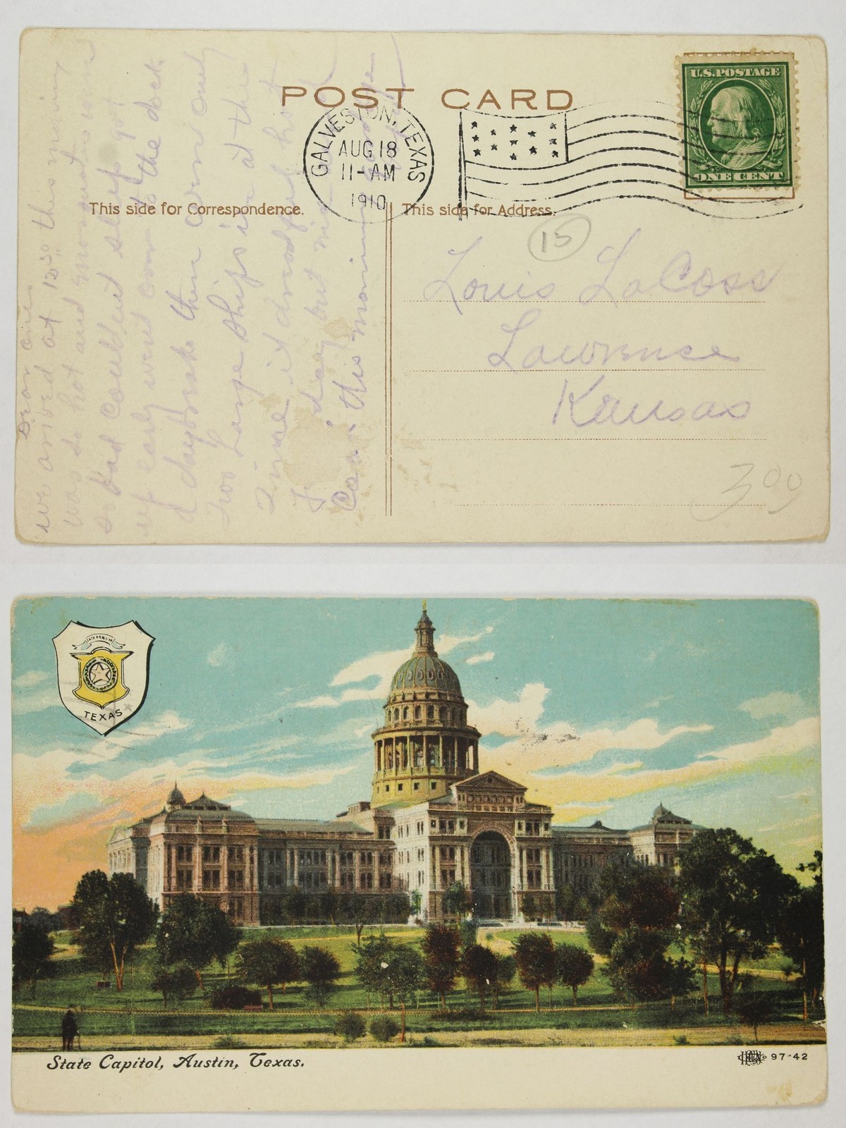 1910 Vintage Postcard State Capitol Austin Texas Majestic Dome ...
