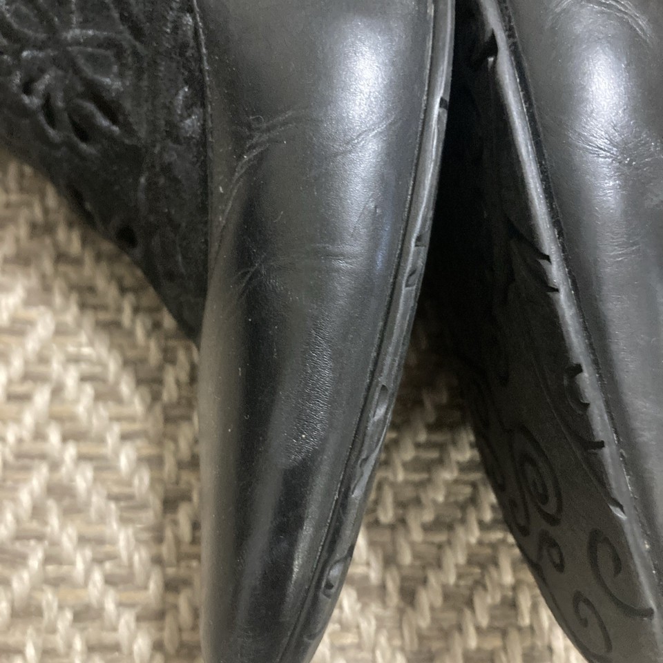 Brighton Rand Heel Ankle Boots Black Silver Slip On Leather Eyelet Cut ...