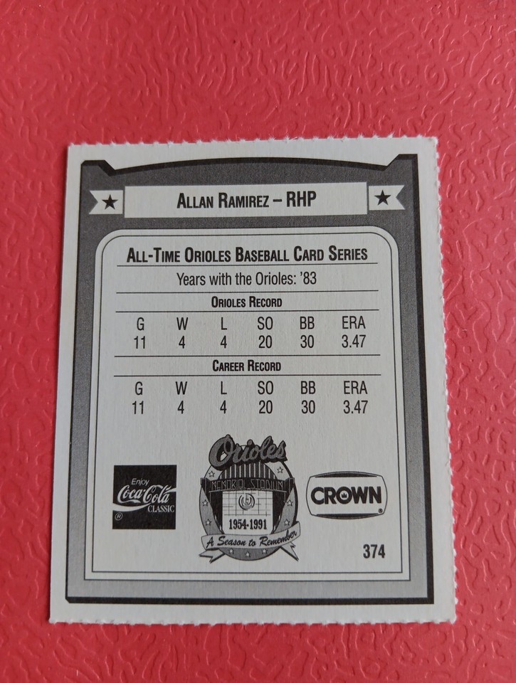 Allan Ramirez Baltimore Orioles 1991 Crown Card #374 | eBay
