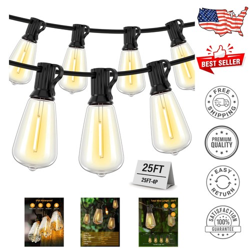 Waterproof 100FT LED String Lights with 52 Vintage Edison Bulbs for ...