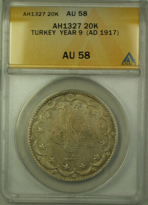 1917 Turkey Year 9 AH1327 Silver 20 Kurus Coin ANACS AU 58 KM#780 | eBay