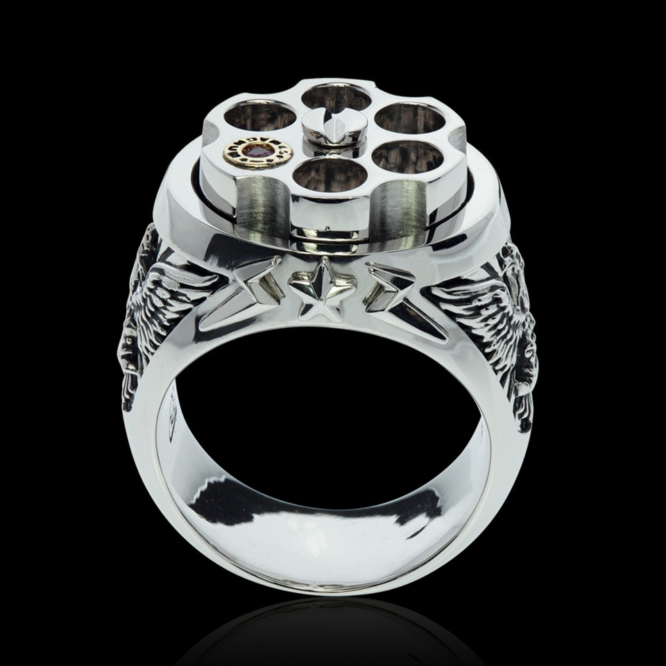 Sterling Silver 925 Ring Gun Revolver, Last Shot Revolver Eagle For Men ...