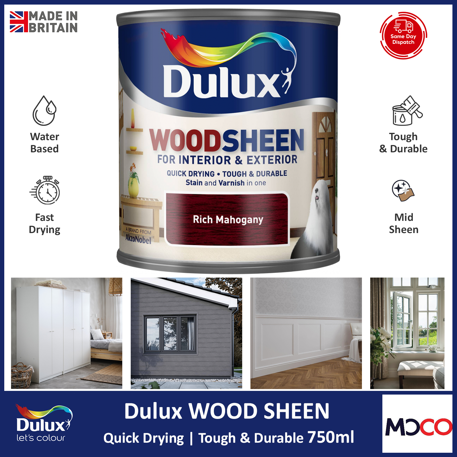 Dulux Woodsheen Wood Stain Varnish Interior Exterior Quick Drying Satin ...