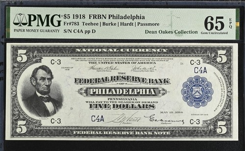 1918 $5 Federal Reserve Note Philadephia LOW SERIAL #C4! Explosive! PMG ...
