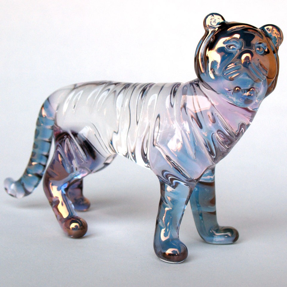 Tiger Figurine Hand Blown Glass Gold Crystal Sculpture | eBay
