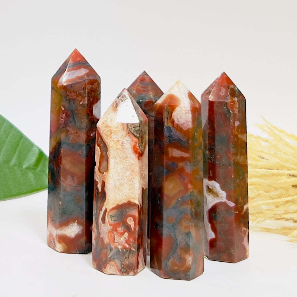 Red Moss Agate Points Rare Healing Crystal Generators | eBay