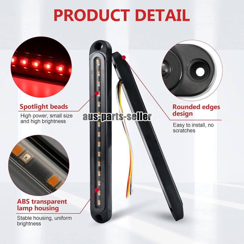 2X 10inch LED Truck Brake Flowing Turn Signal Tail Light Bar Strip DRL ...