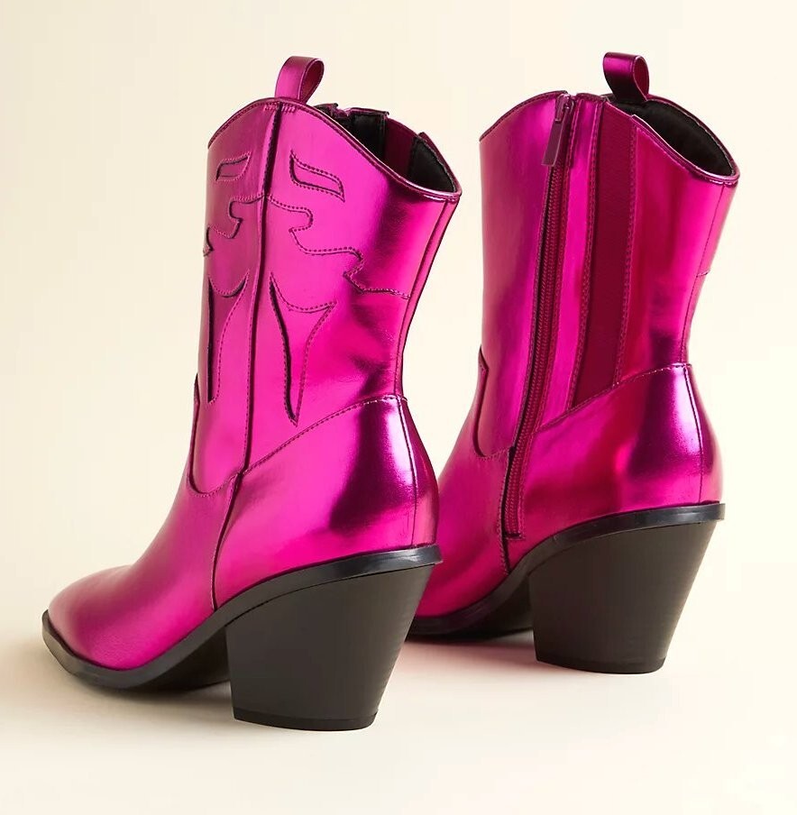 Torrid Size 10WW - Wide Width Metallic Hot Pink Pull On Western Bootie ...