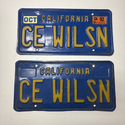 California License Plates Pair Blue Yellow DMV Clear 92’ CE WILSN | eBay