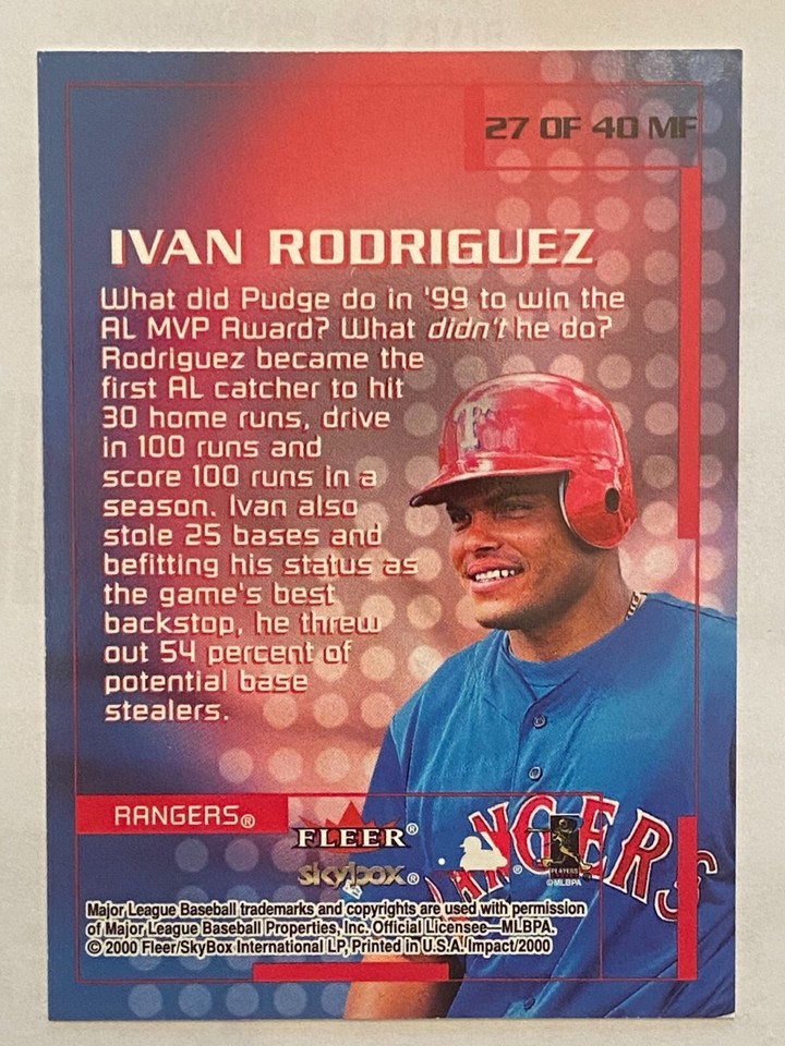 2000 Skybox Impact #27 Ivan Rodriguez Texas Rangers Mighty Fine | eBay